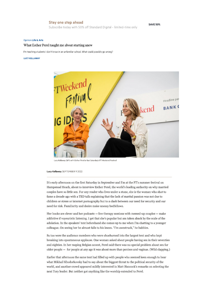 FT What Esther Perel Taught Me About Starting Anew - Financial Times | PDF