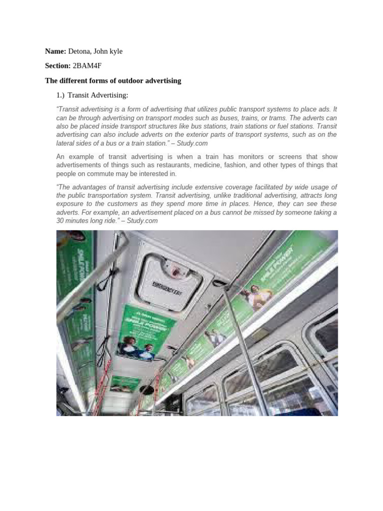 Seatwork 1 - Final Outdoor Advertising ( | PDF | Public Transport | Advertising