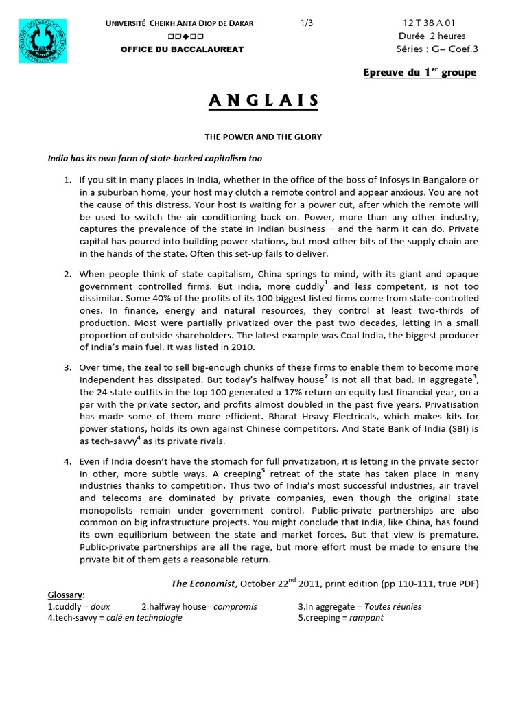 Bac G - Anglais 2012 | PDF | Economies