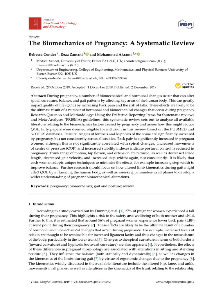 The Biomechanics of Pregnancy A Systematic Review | PDF | Anatomical Terms Of Motion | Pelvis