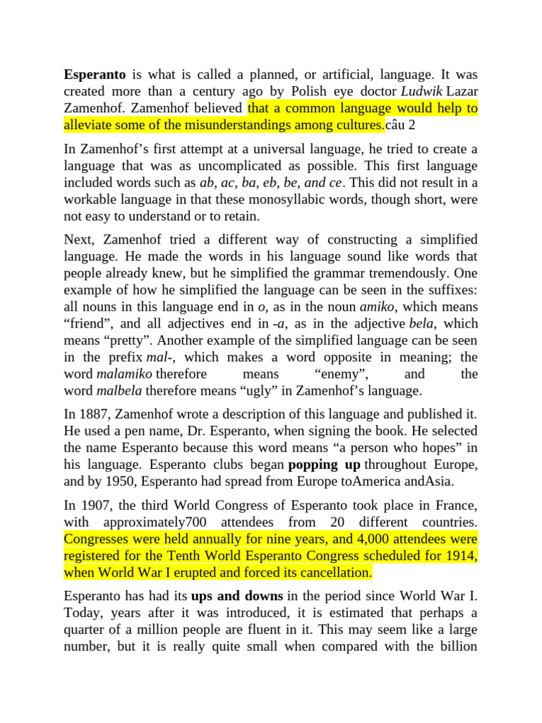Understanding Esperanto: A Planned Language | PDF | Language Arts ...