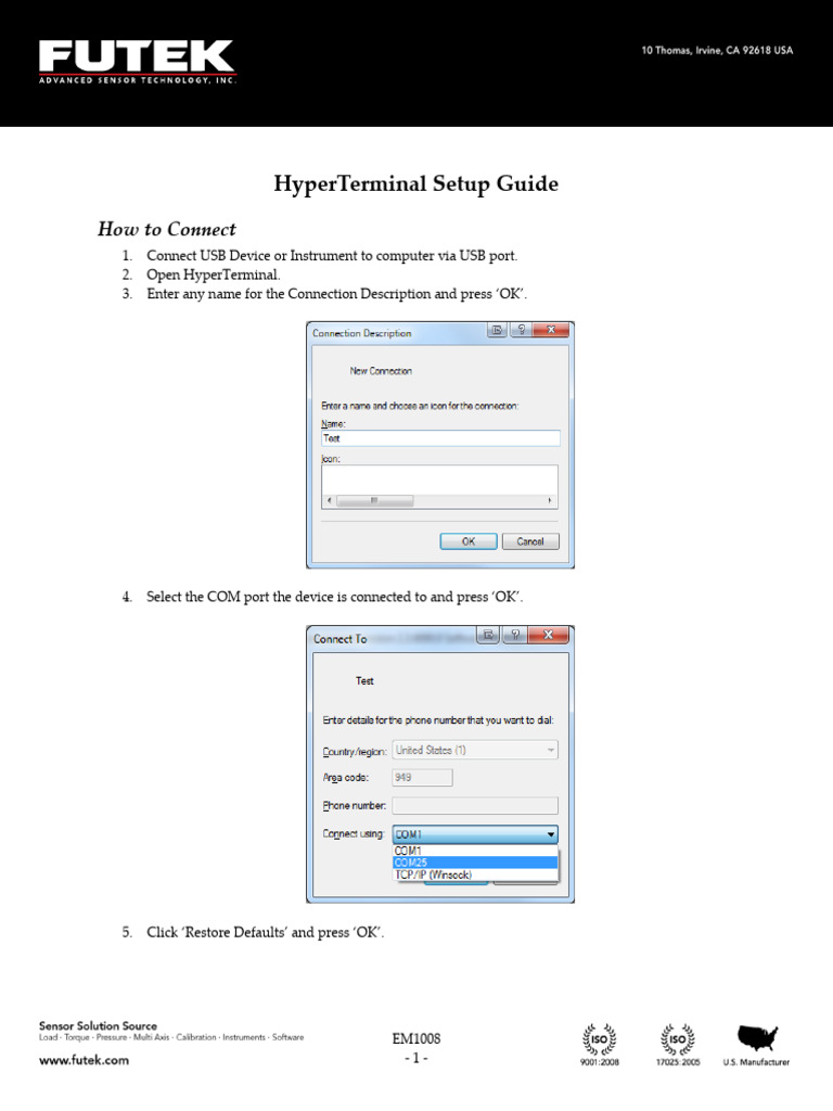 Hyper Terminal Setup Guide | PDF