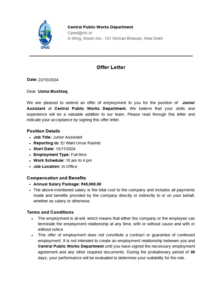 Offer_Letter (3) | PDF | Employment | Salary