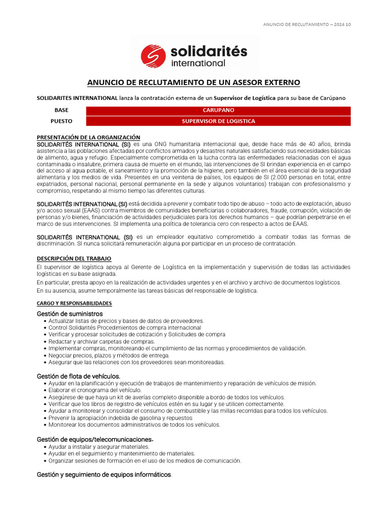 Supervisor Logístico en Carúpano | PDF | Logística