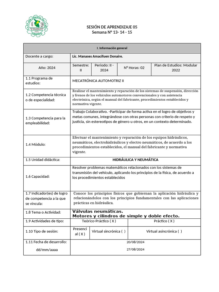 S 13-14 - 15 Secion de Aprendizaje - Hidraulica y Neumatica | PDF ...