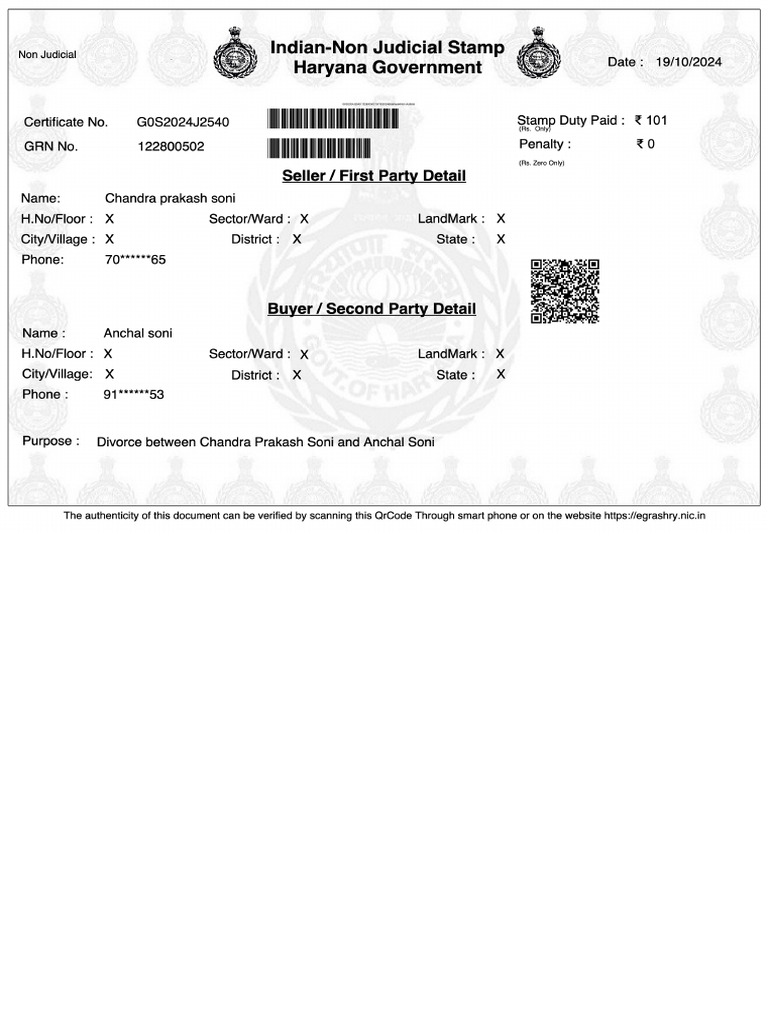 Stamp Duty ( 101) (Divorce) Haryana | PDF