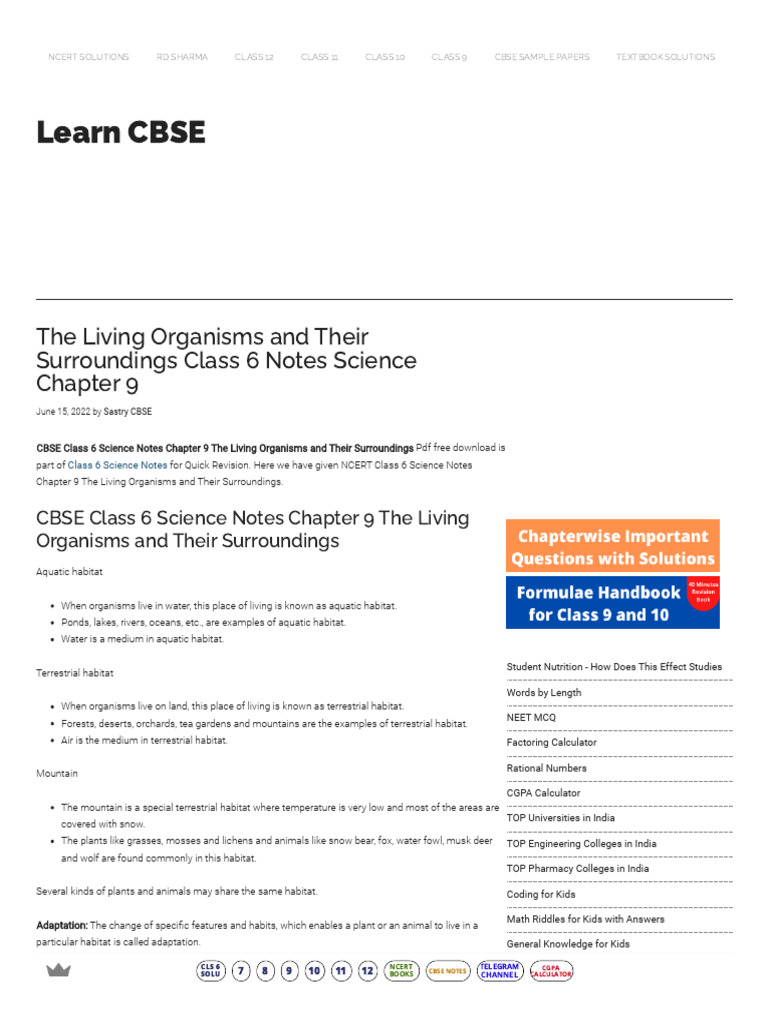 The Living Organisms and Their Surroundings Class 6 Notes Science ...