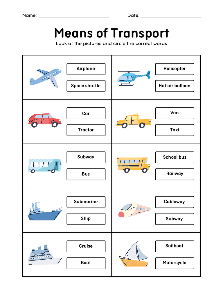 Transport Vocabulary Worksheet | PDF