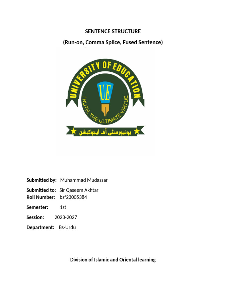 Sentence Structure (Run-On, Comma Splice, Fused Sentence) | PDF | Comma ...