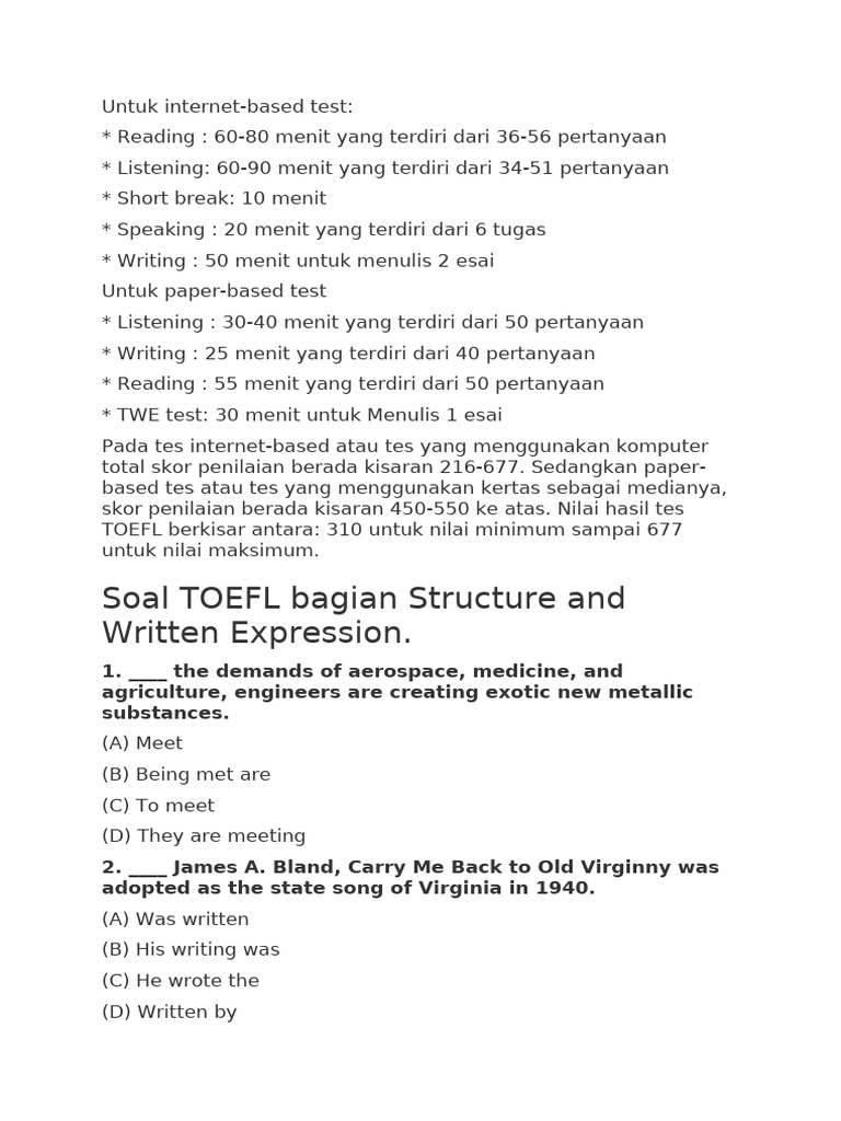 TOEFL Test Structure and Content Overview | PDF | Test Of English As A ...