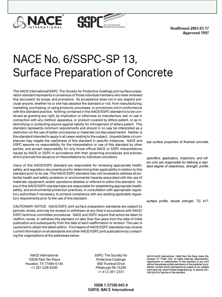 Preview - Nace No. 6 SSPC-SP 13-2018 | PDF | Concrete | Patent