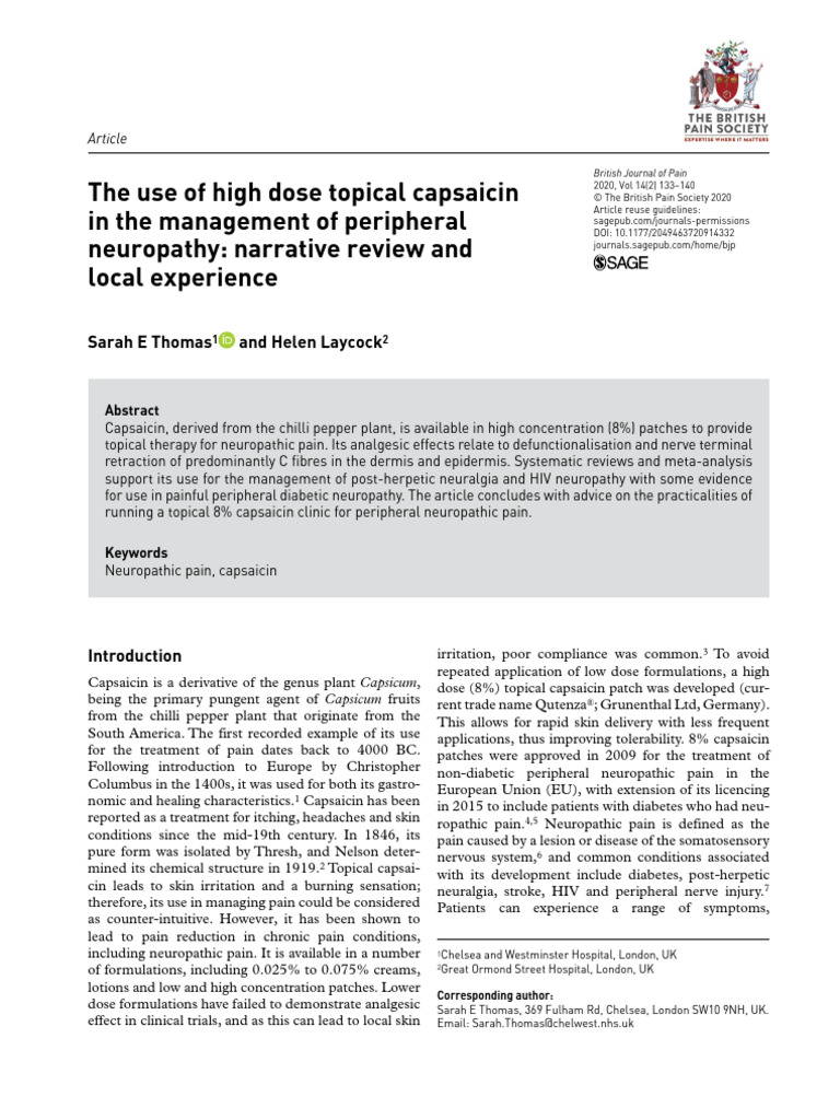 Topical capsaicin neuropathy | PDF | Peripheral Neuropathy | Pain