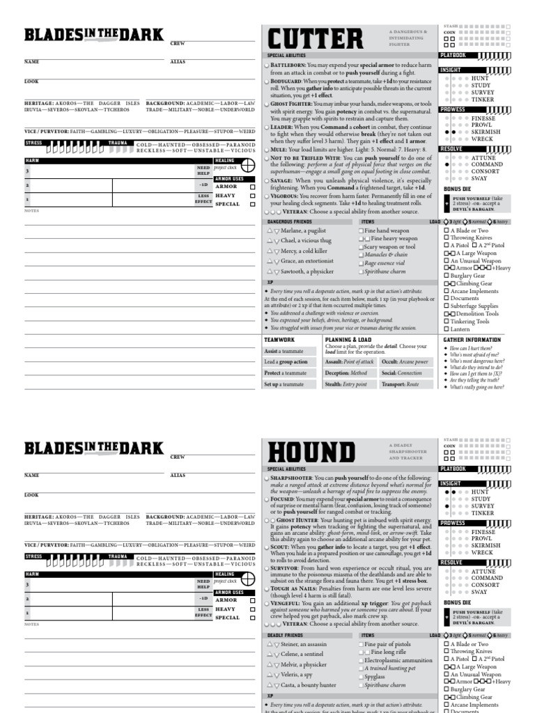 Blades Char Sheets and Rules References | PDF | Deception
