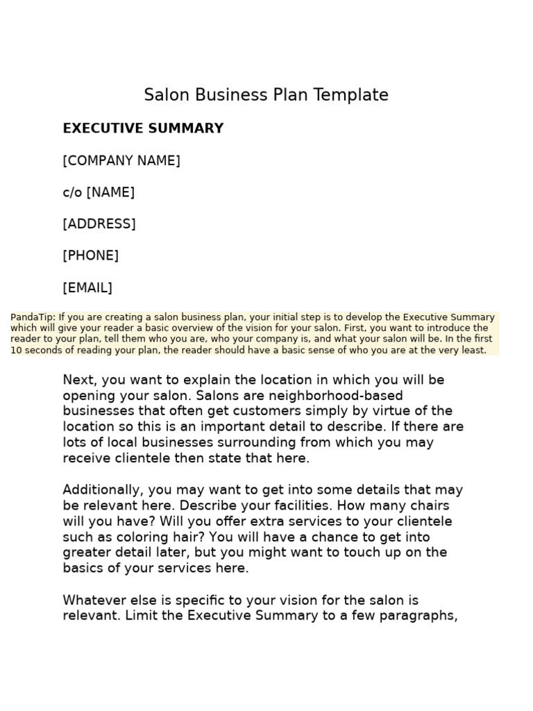 Salon Business Plan Template | PDF | Marketing | Business