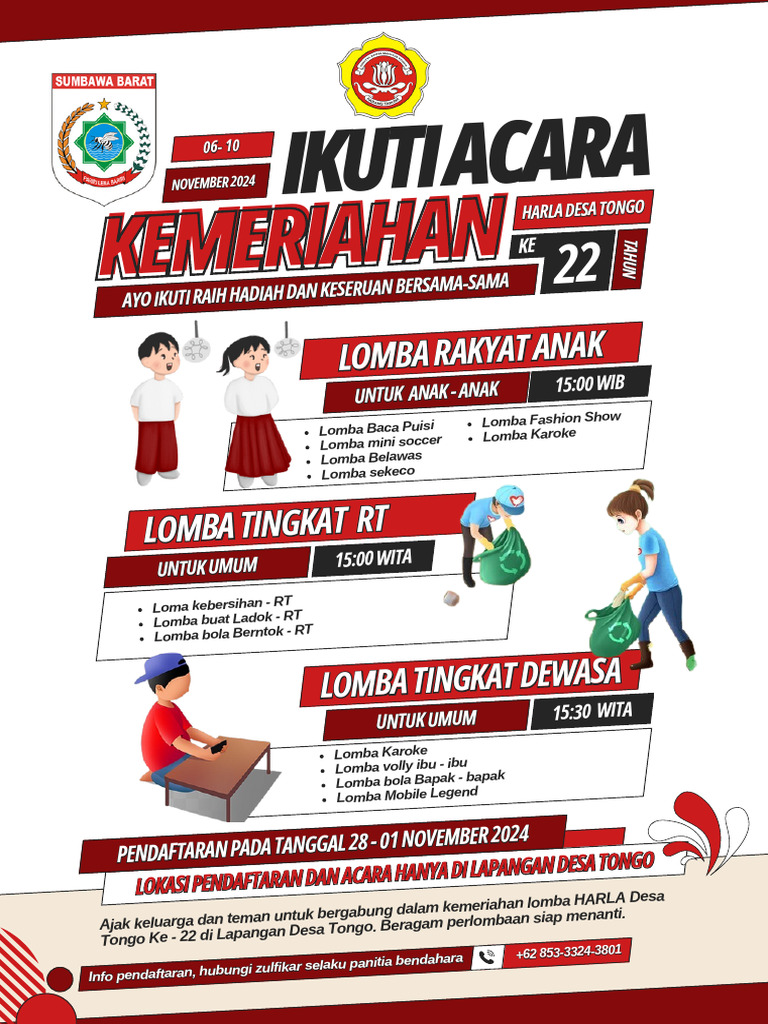 Flyer Pendaftaran Acara Lomba Kemerdekaan Indonesia Ilustrasi Merah Putih | PDF