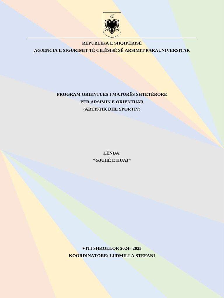 Gjuhe e Huaj ARTISTIKE SPORTIVE 2024-2025 | PDF