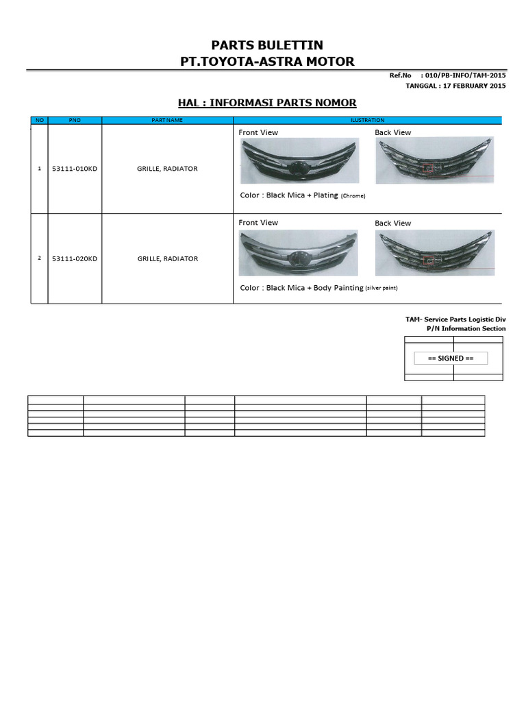 PB 010 Info Etios (Grille) | PDF | Car Body Styles | Automotive Industry