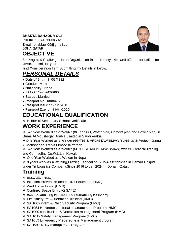 Bhakta Bahadur Oli's CV for Tri Logistics | PDF | Career & Growth ...