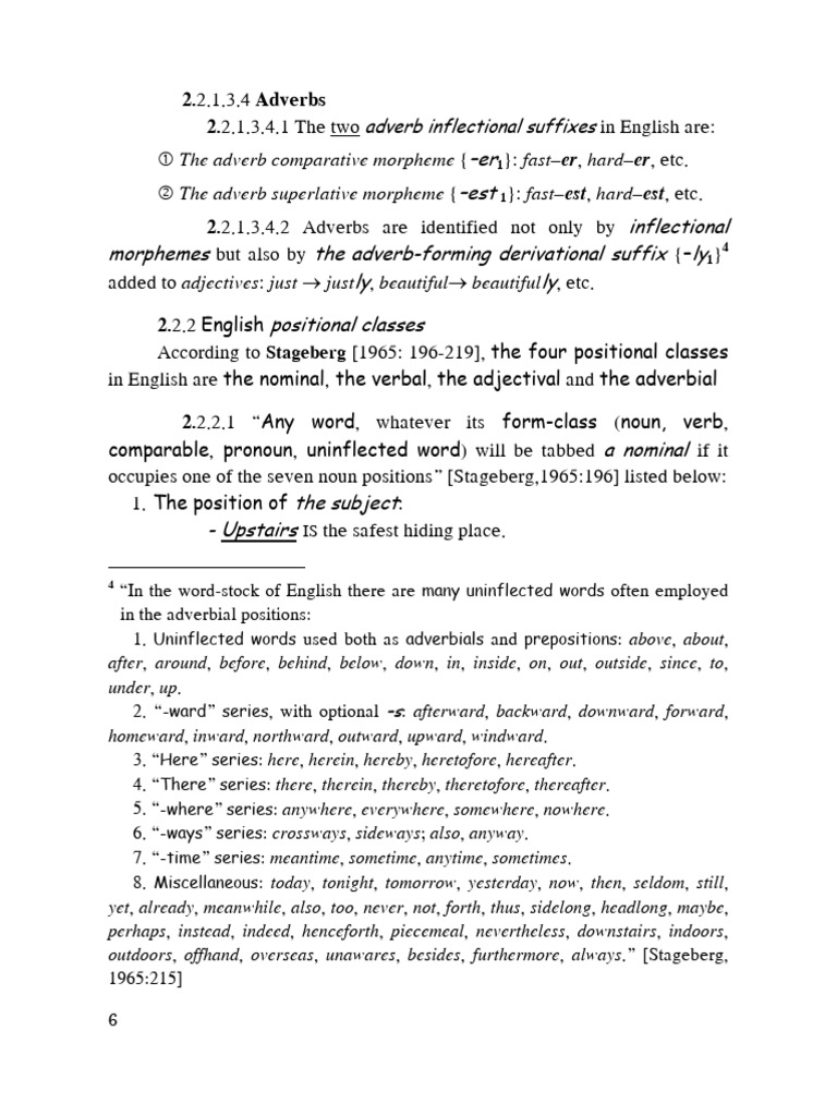 POSITIONAL CLASSES | PDF | Adjective | Adverb