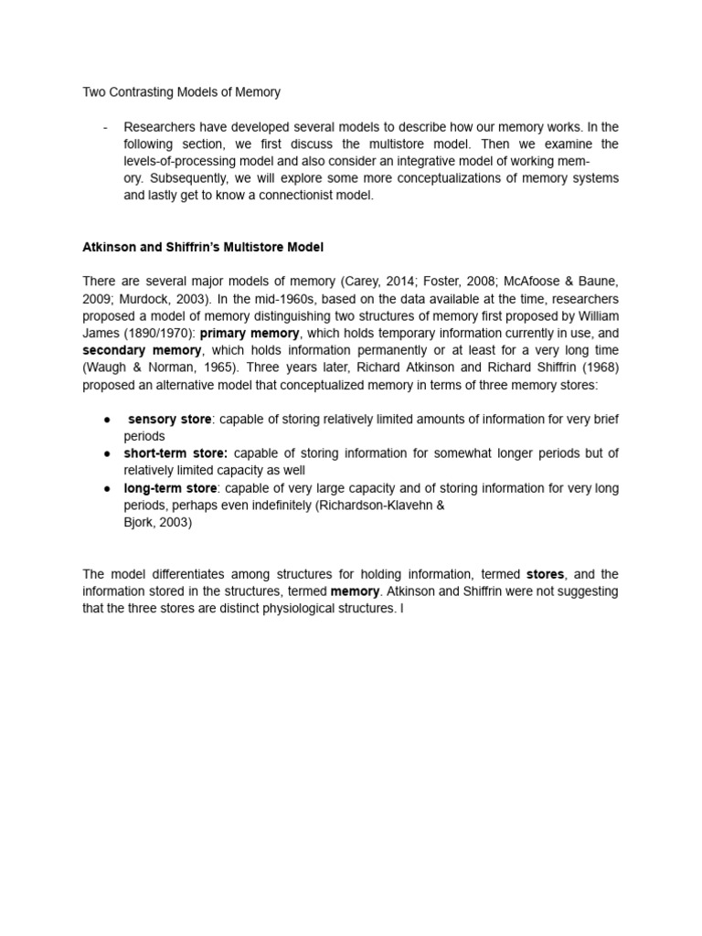 Two Contrasting Models of Memory | PDF | Memory | Cognition