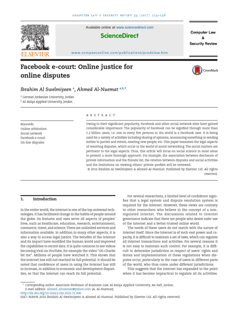 Facebook E-Court - Online Justice For Online Disputes | PDF ...