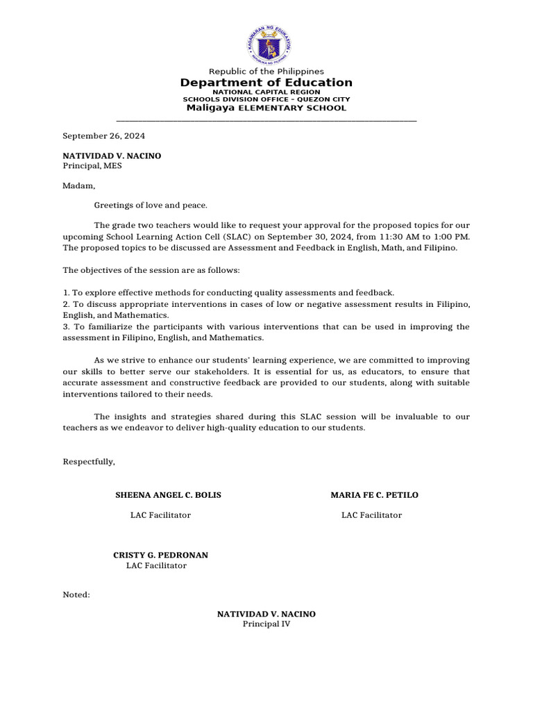 Request for Assessment Approval Letter | PDF