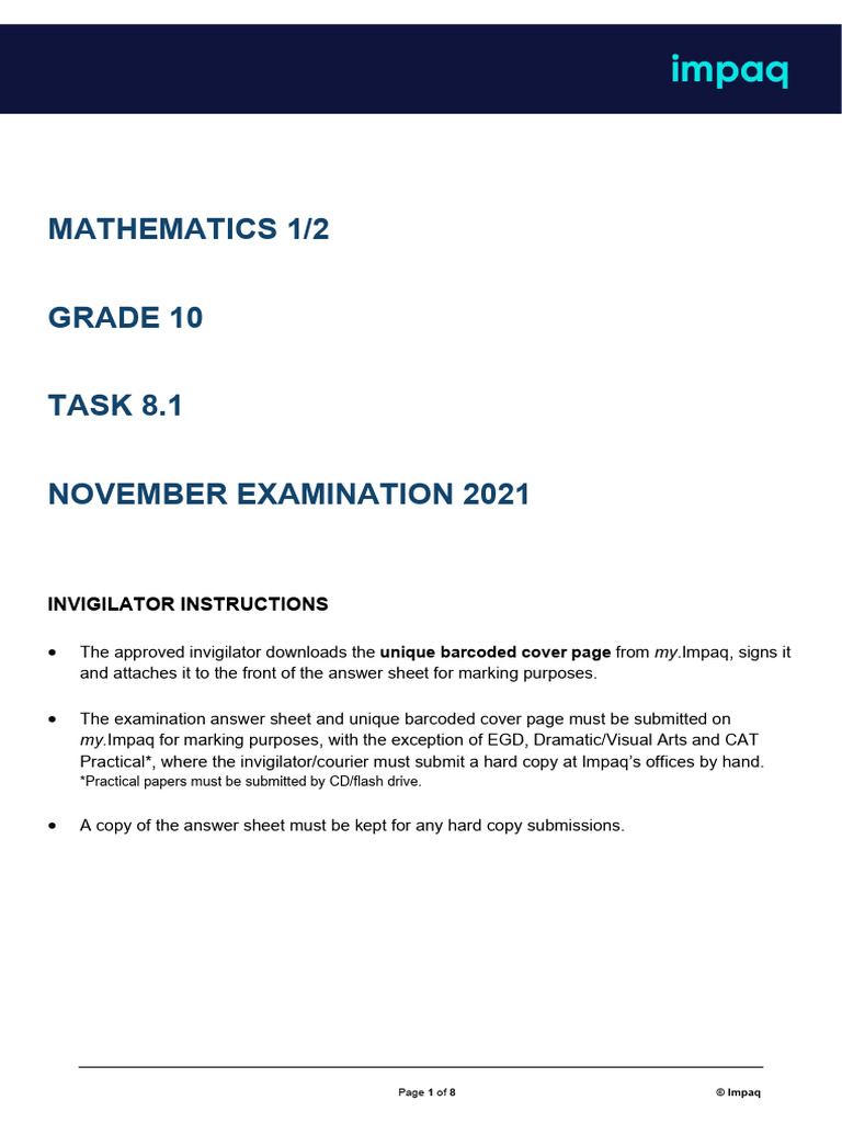 2021-MAT-Grade 10-November Examination-Paper 1 | PDF | Mathematics