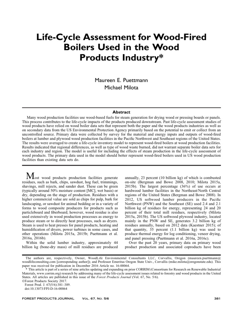 Lca Wood Fired Boilers Used in Wood Products Industry | PDF | Life ...