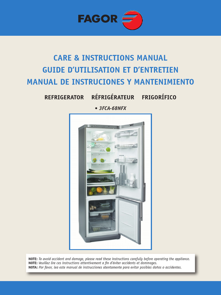 Fagor 3FCA-68NFX Fridge-Freezer | PDF | Refrigerator