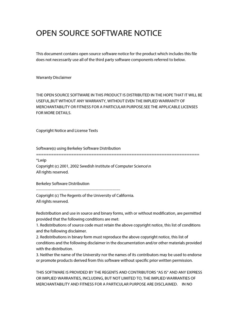 Open Source Software License Notice | PDF | Legal Liability | Copyright