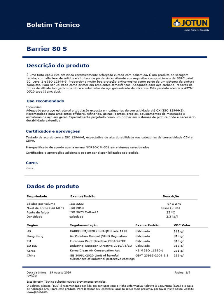 Barrier 80 S Cinza | PDF | Tinta | Temperatura