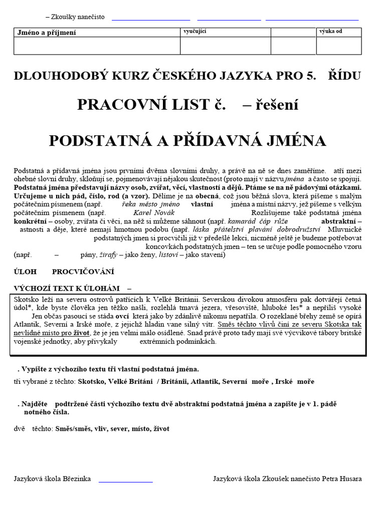 Dlouhodoby Kurz 5. Trida - 9. Lekce - Pracovni List Reseni | PDF