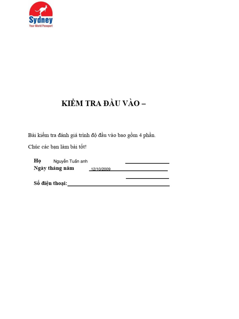 Sydney X TIW - Entrance Test - Bo Logo | PDF | Pack (Canine) | Infection