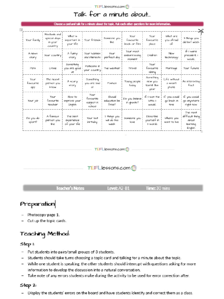 Talk For A Minute About A2b1 Level Conversation Topics Dialogs ...