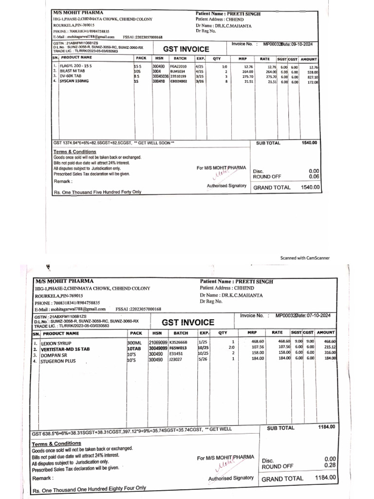 Medicine Bill | PDF