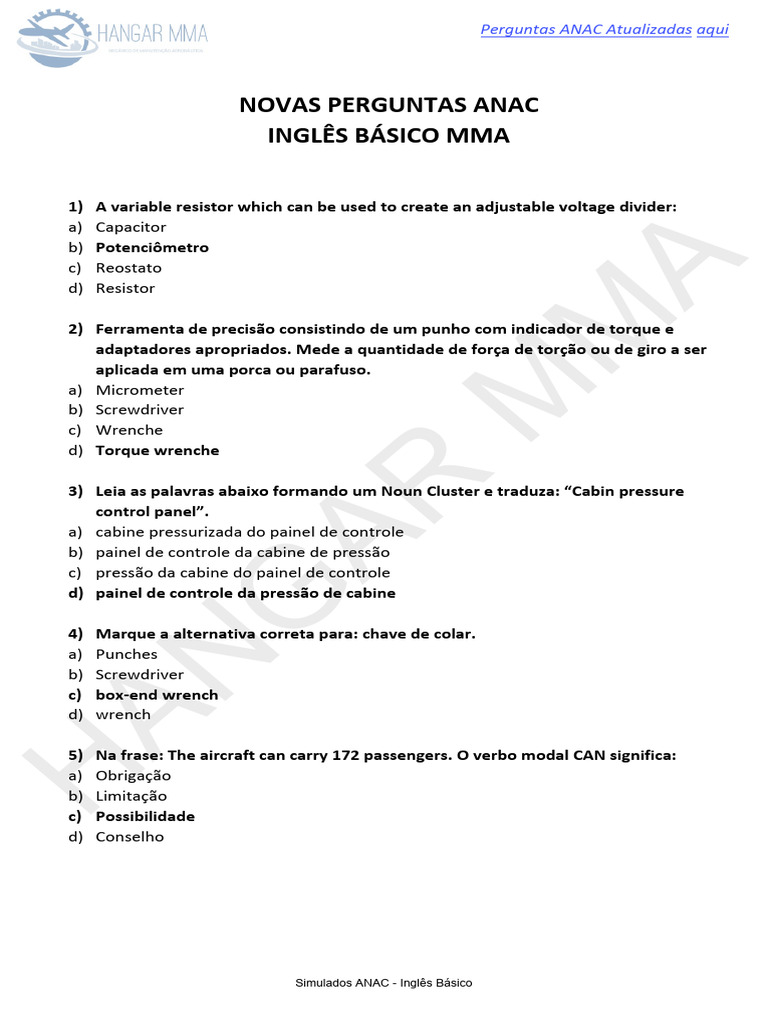 Simulados ANAC: Inglês Básico | PDF | Engenharia Elétrica | Eletromagnetismo
