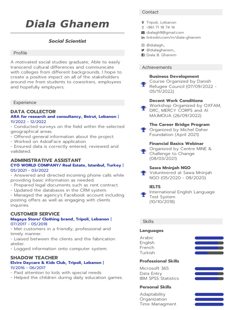 Diala Ghanem - Resume 2023 | PDF | Lebanon | Social Sciences