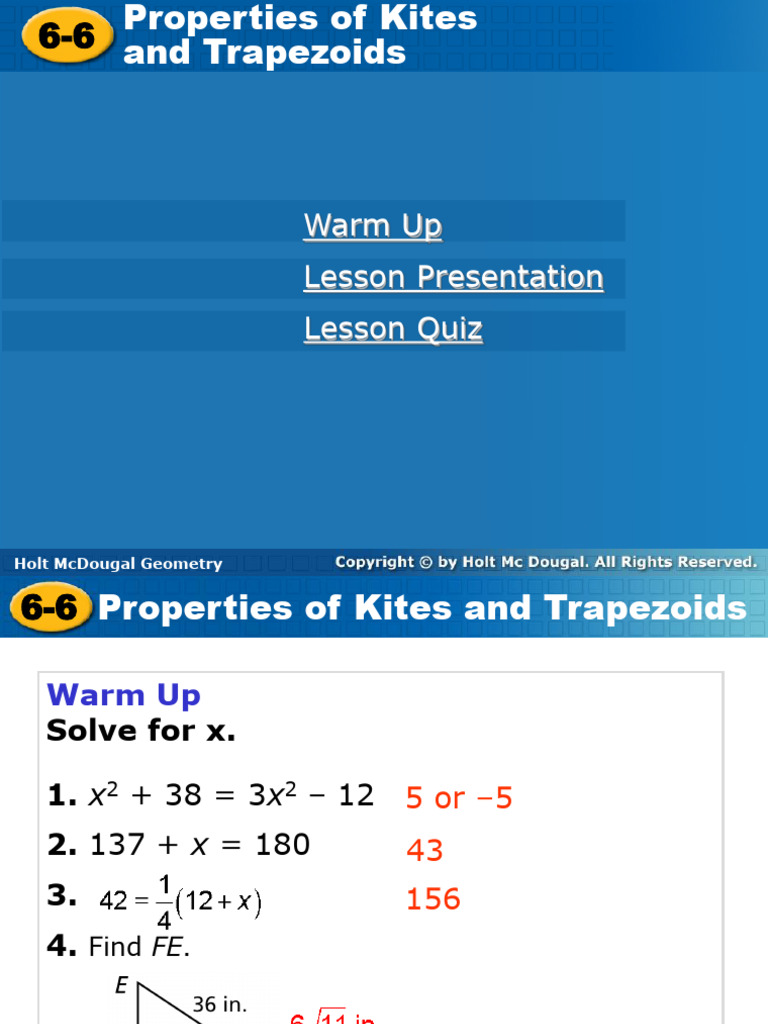 6-6 Properties of Kites and Trapezoids | PDF | Elementary Geometry ...