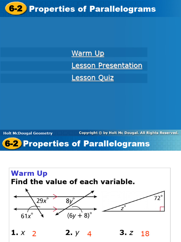 Properties of Parallelograms 6-2 | PDF | Vertex (Graph Theory ...