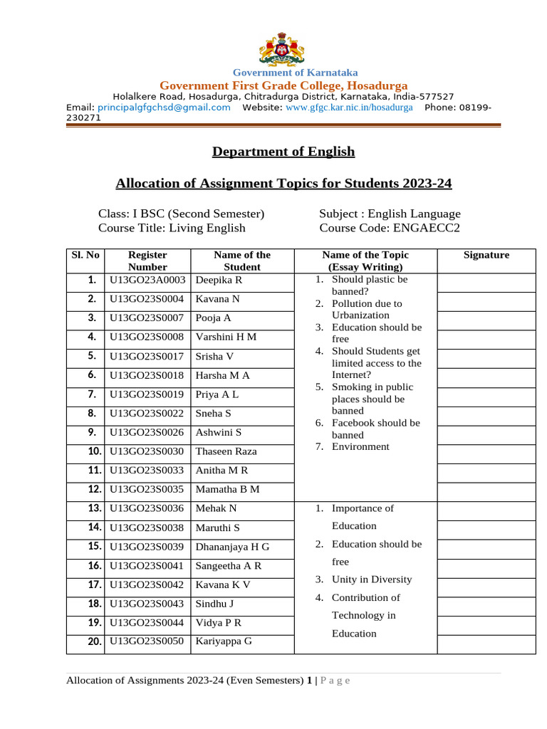 Assignments 2023-24 Eve Sem I BSC | PDF | Natural Environment | Nature