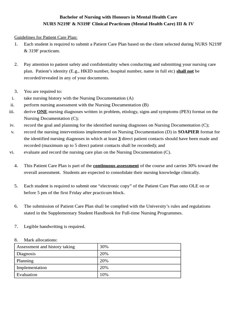 (2023) Patient Care Plan Guidelines | PDF | Nursing | Patient