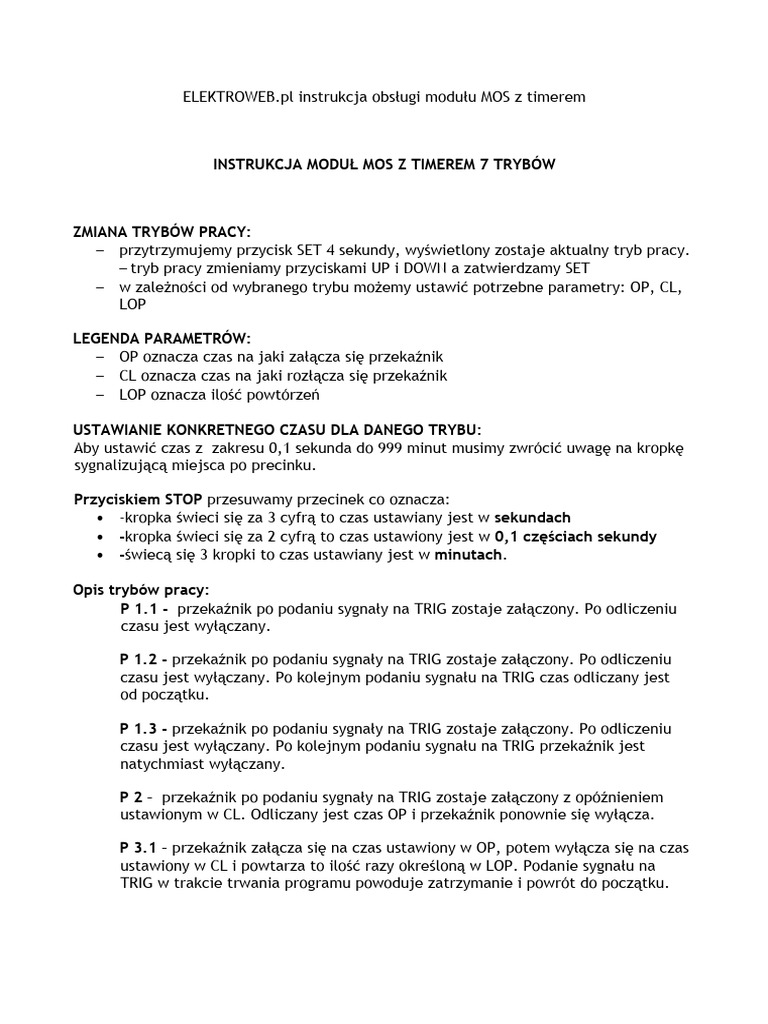 Modul MOS Z Timerem 7 Trybow | PDF