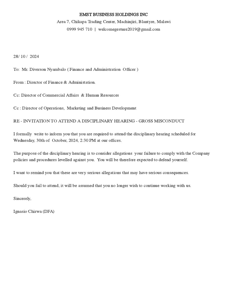 0001 Nyambalo Disciplinary Hearing | PDF