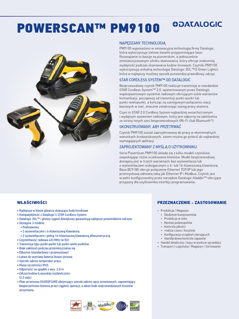 PowerScan PM9100 Data Sheet - Polish | PDF