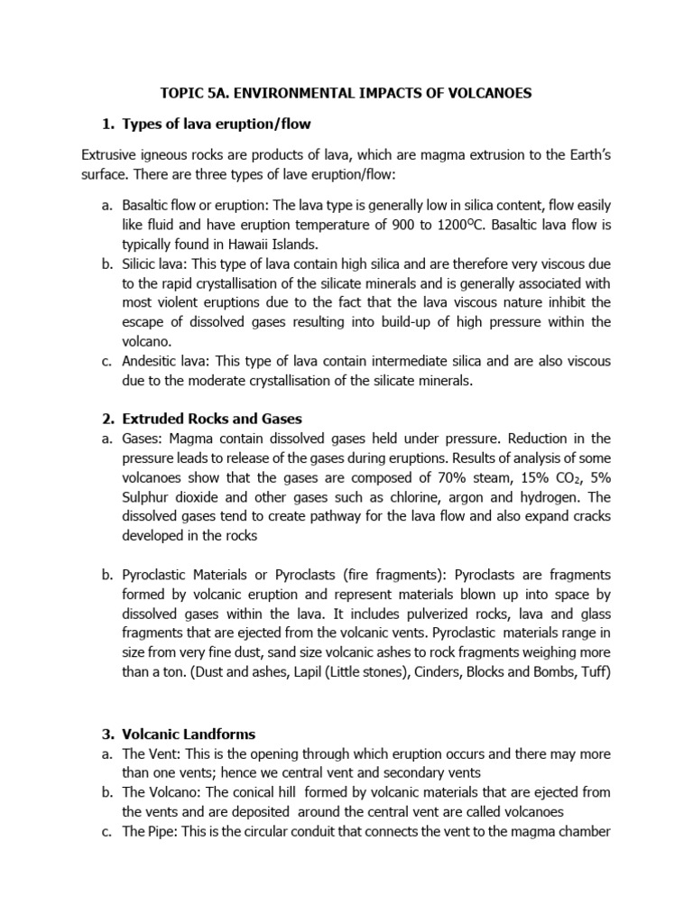Environmental Impacts of Volcanoes | PDF | Volcano | Lava