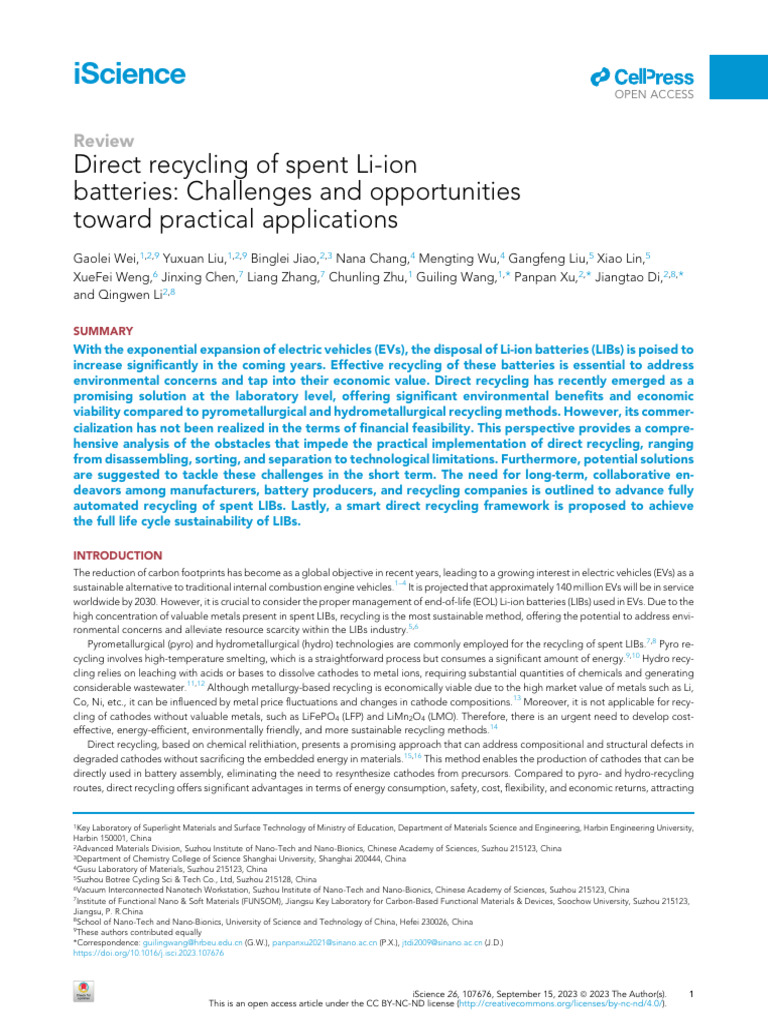 Direct recycling | PDF | Lithium Ion Battery | Recycling