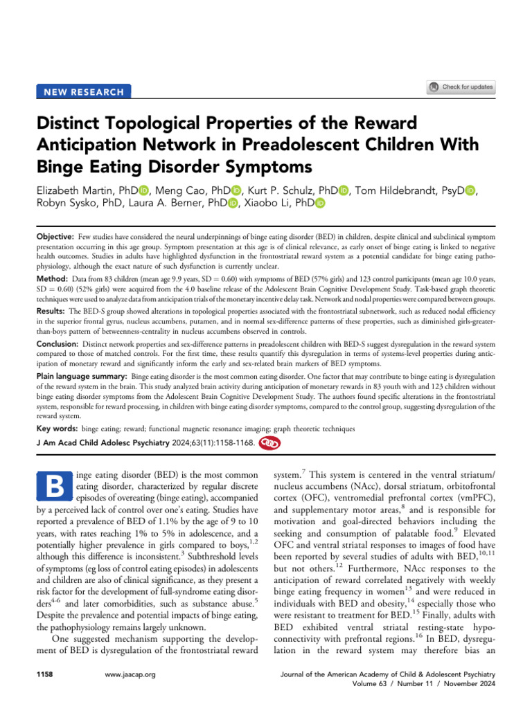Reward Network in Kids with BED | PDF | Reward System | Binge Eating ...