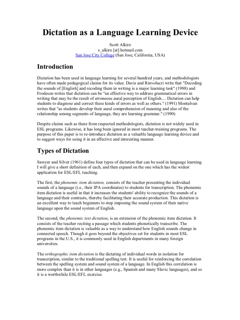 Dictation | PDF | English Language | English As A Second Or Foreign ...