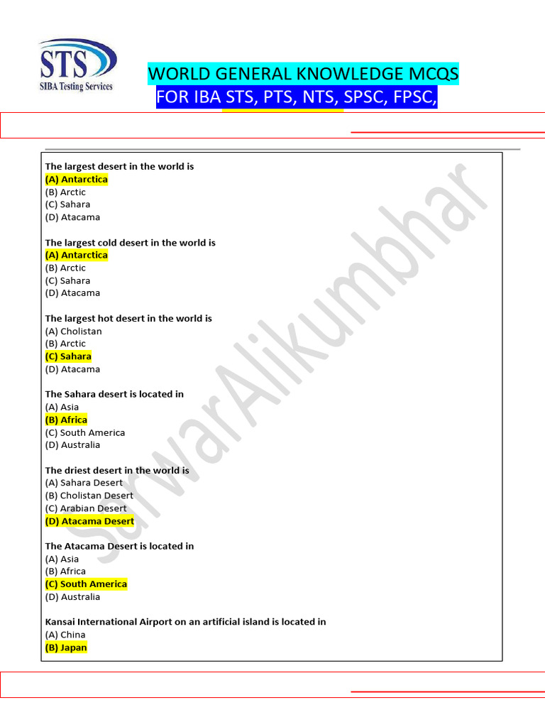 Most Rpeated World General Knowledge Mcqs for All Exam | PDF | Olympic Games | Indian Ocean