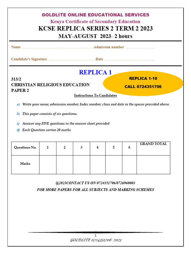 KCSE 2023 CRE Paper 2 Questions | PDF | Jesus | Gospel Of Luke